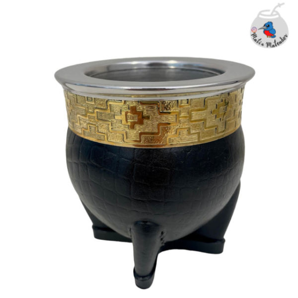 Mate Imperial Acero inoxidable cuero croco cinta pampa negro ...