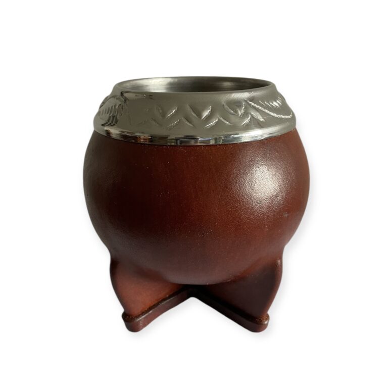 Mate torpedo uruguayo cincelado marrón- virola de acero inoxidable ...